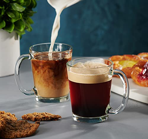 Godinger Coffee Mugs, Italian Made Glass Coffee Mug, Hot Beverage Tea Cups, Glass Cups, Drinking Glasses - 10oz, Set of 4