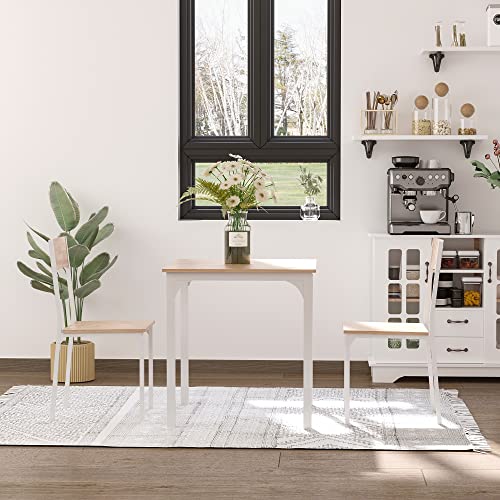 HOMCOM 3-Piece Wooden Square Dining Table Set with 1 Table and 2 Chairs and Sturdy Metal Frame for Small Space, White