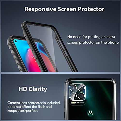 HATOSHI Case for Moto G Stylus 5G Case, Motorola G Stylus 5G Case with Built in Screen Protector, Full-Body Military Shockproof Clear Protective Phone Case Cover with 2 Camera Lens Protector, Black
