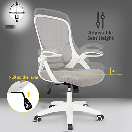 Office Chair Ergonomic Mesh Swivel Computer Task Desk Chair Comfortable, Flip-up Arms, Adjustable Height (Grey)