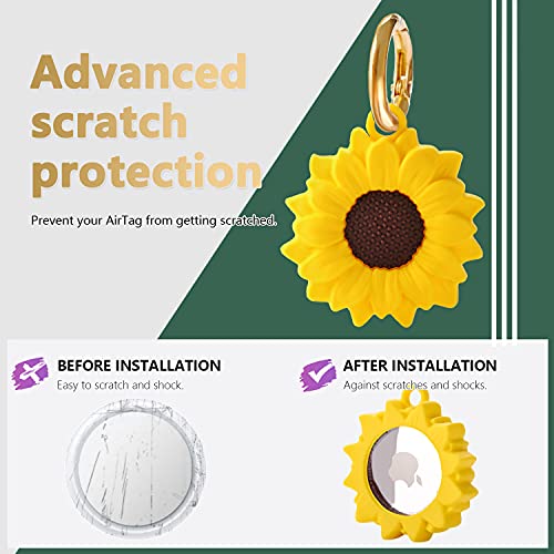 Compatible with Apple AirTag Case for AirTag Keychain ,Silicone Protective case Secure Holder with Key Ring,Anti-Scratch Case Accessories (Sunflower)