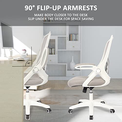 Office Chair Ergonomic Mesh Swivel Computer Task Desk Chair Comfortable, Flip-up Arms, Adjustable Height (Grey)