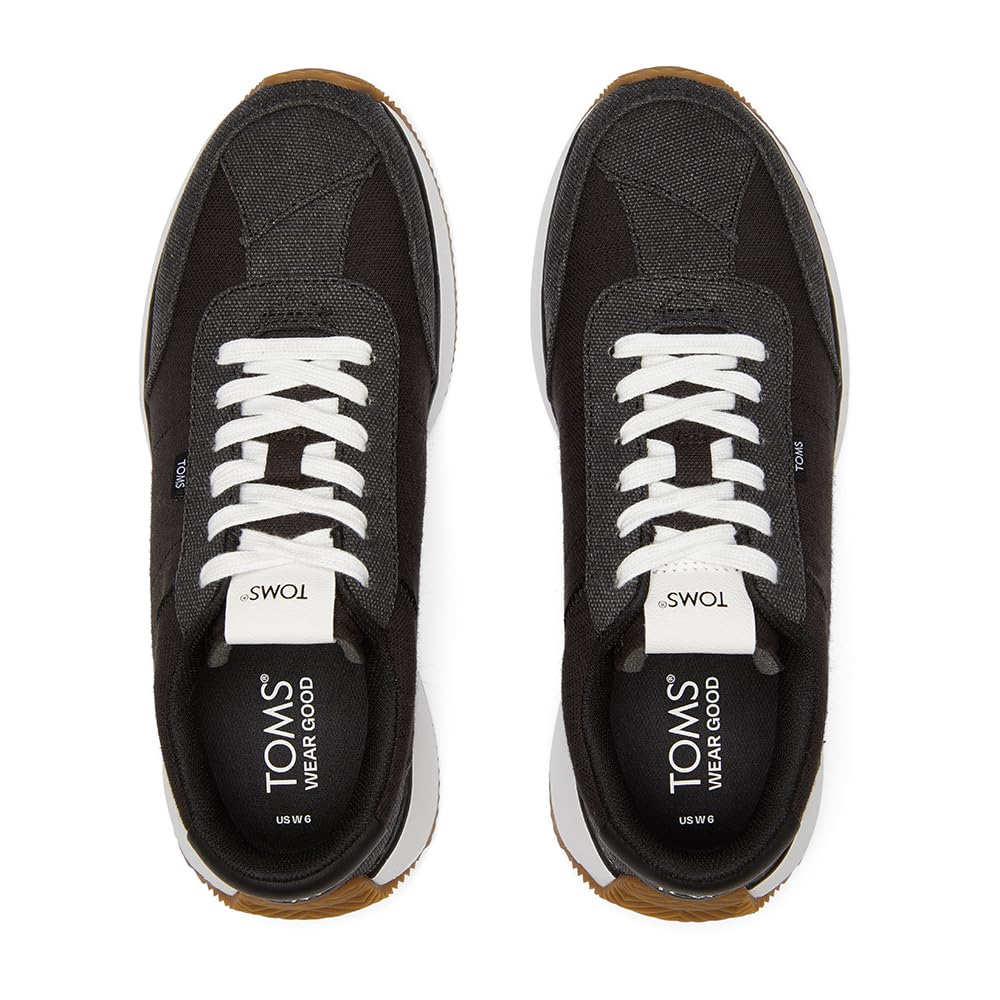 TOMS Women's Sneaker, Black Slubby Woven Washed Canvas, 10
