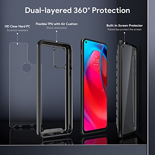 HATOSHI Case for Moto G Stylus 5G Case, Motorola G Stylus 5G Case with Built in Screen Protector, Full-Body Military Shockproof Clear Protective Phone Case Cover with 2 Camera Lens Protector, Black
