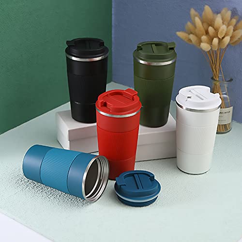 380ml/13 oz Travel Mug Tumbler Coffee Cup Vacuum Insulation with Lid Leakproof Stainless Steel Non-Slip Protective Cover Reusable for Hot&Cold Coffee Water Tea Drinks (13 oz, Black)