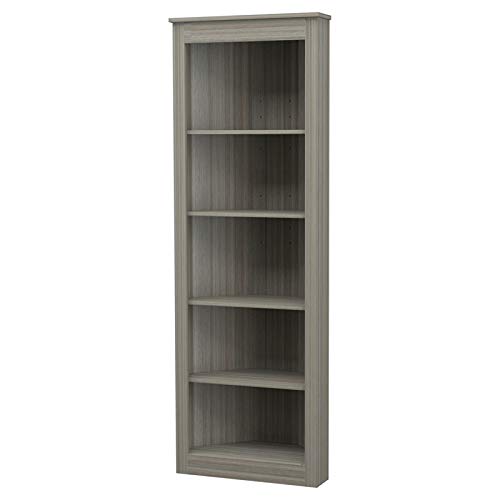 Pemberly Row 71" 5 Shelf Engineered Wood Corner Bookcase in Gray Smoke Oak