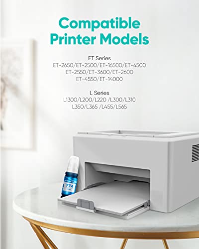 ecodot Compatible Refill Ink Bottle Replacement for Epson 774 664 T774 T664 High Capacity for ecotank ET-2650, ET-16500, ET-4500, ET-2550, ET-3600, Printer (Black, Cyan, Magenta, Yellow, 4 Pack)