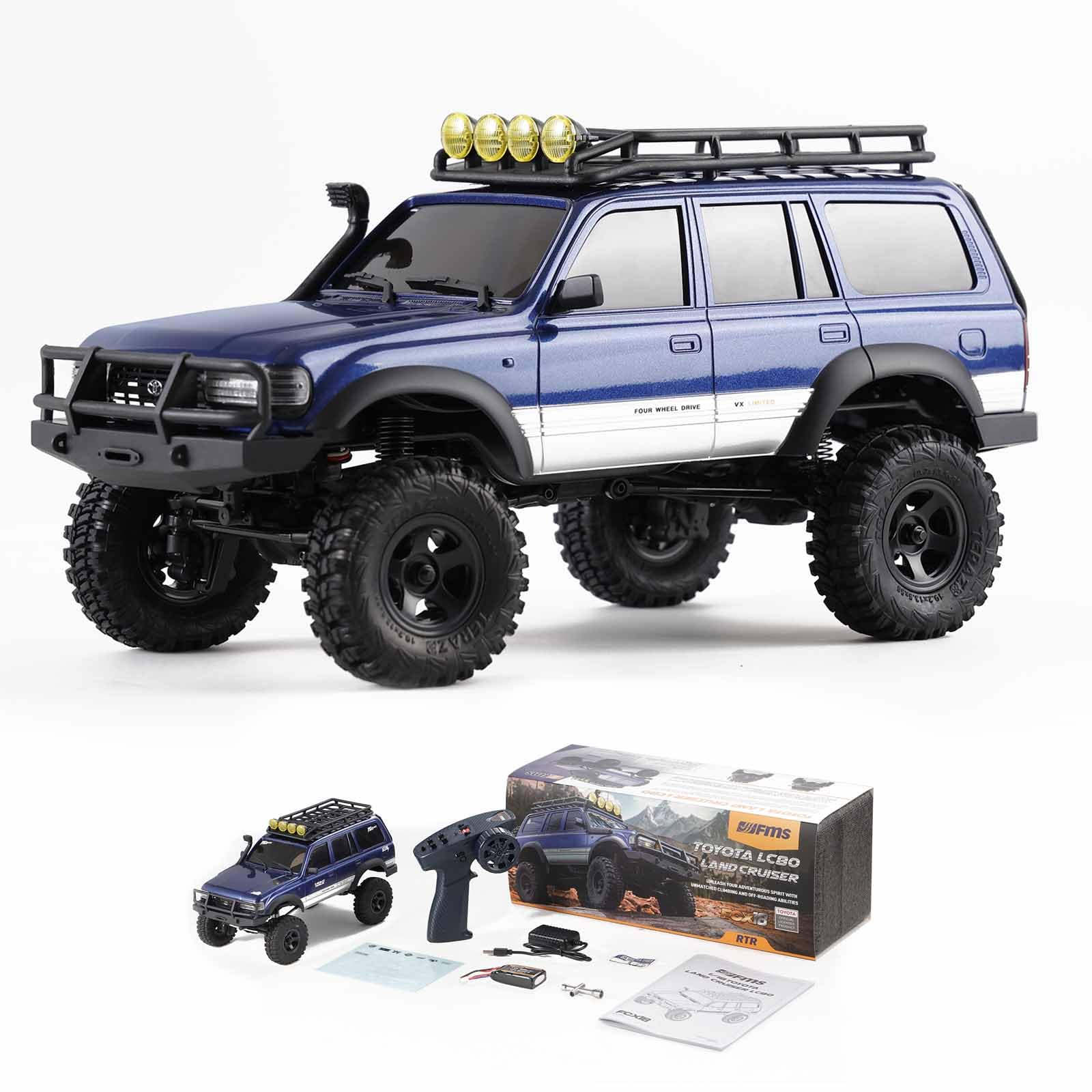 EAZYRC FMS Fcx18 1/18 Land Cruiser 80 Toyota RC Rock Crawler RTR 4x4 Off-Road Waterproof Hobby Grade RC Trucks All Terrains for Adults with 2.4Ghz Radio,Battery (Blue)