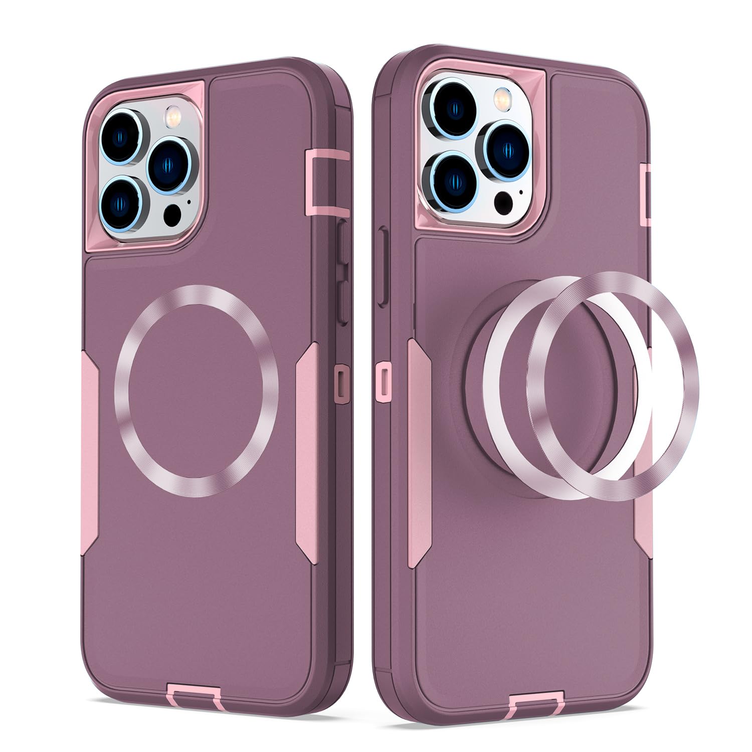 showdd Magnetic Designed for iPhone 13 pro max Case, Drop Protection Heavy Duty,Compatible with MagSafe,Dustproof,No Fading, No Yellowing,for Men Women, Purple Rose Gold