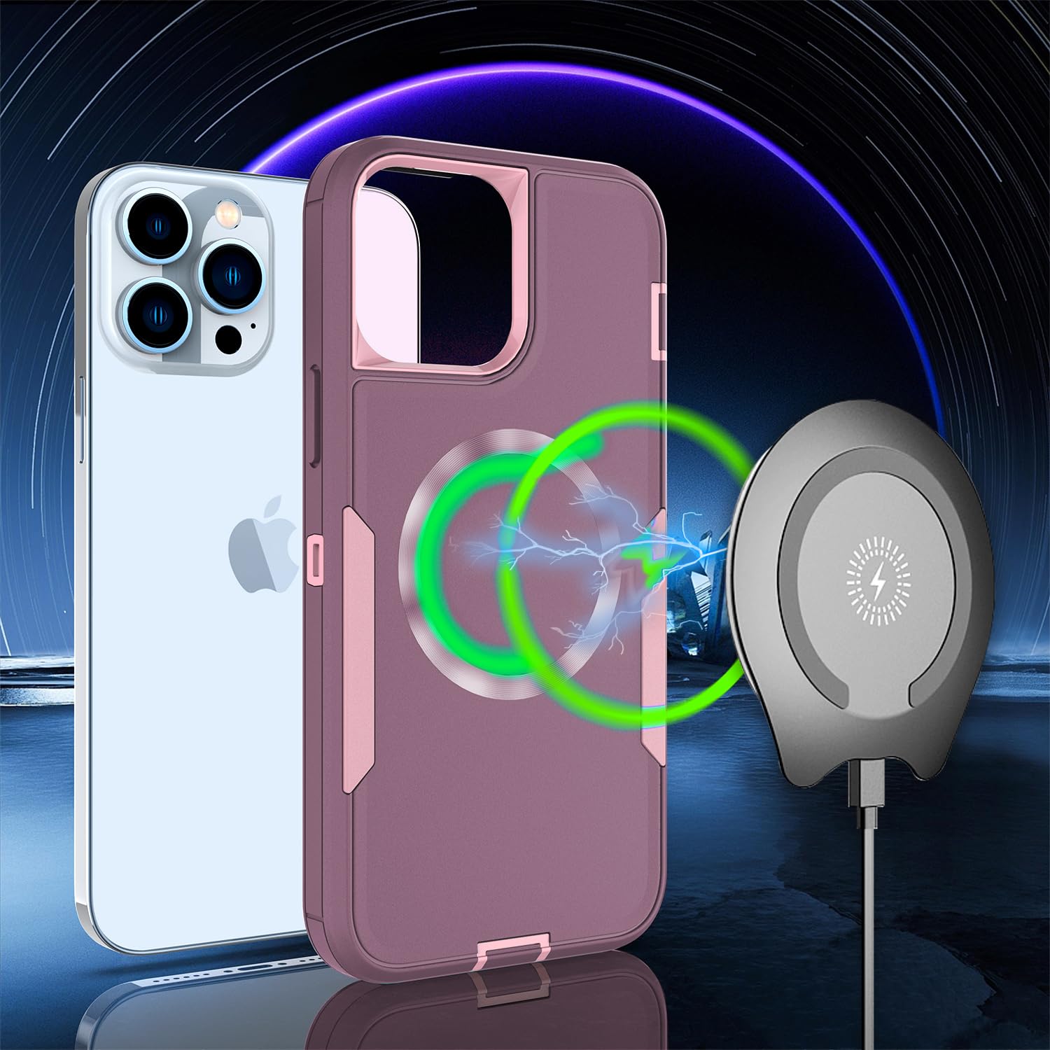 showdd Magnetic Designed for iPhone 13 pro max Case, Drop Protection Heavy Duty,Compatible with MagSafe,Dustproof,No Fading, No Yellowing,for Men Women, Purple Rose Gold