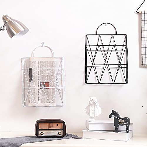 MRBJC Premium Nordic Style Iron Storage Basket,Secure Fastening-Suitable for Newspaper, Paperwork, Magazines, Keepsakes, Toys-Great for Anywhere The Home White 25.5x10x38cm