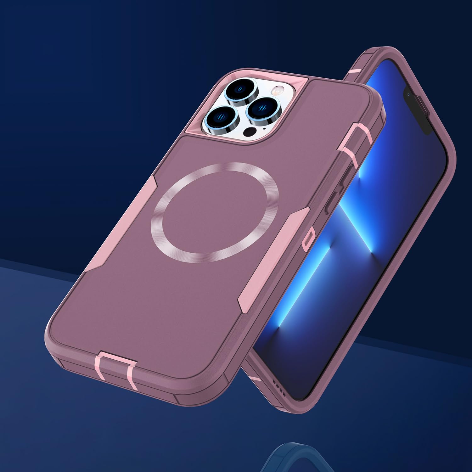 showdd Magnetic Designed for iPhone 13 pro max Case, Drop Protection Heavy Duty,Compatible with MagSafe,Dustproof,No Fading, No Yellowing,for Men Women, Purple Rose Gold