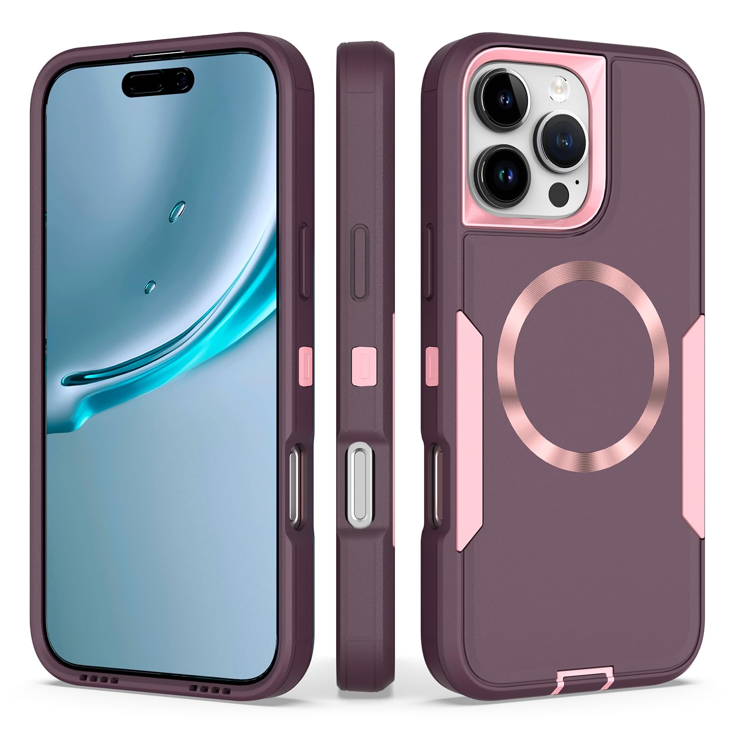 showdd Magnetic Designed for iPhone 13 pro max Case, Drop Protection Heavy Duty,Compatible with MagSafe,Dustproof,No Fading, No Yellowing,for Men Women, Purple Rose Gold