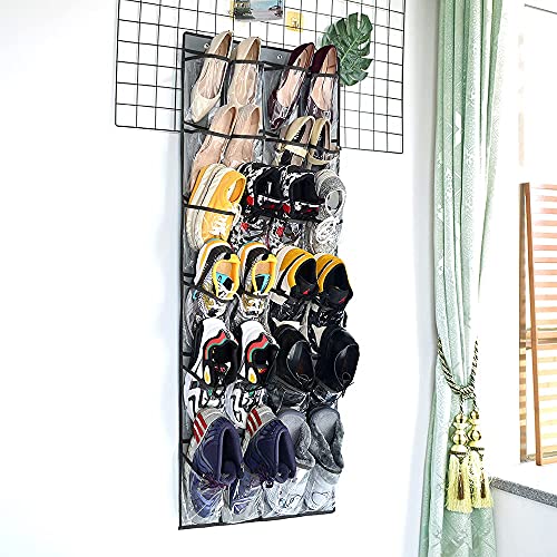 CiLai Over The Door Shoe Organizer 24 Large Crystal PVC Pockets Hanging Shoe Hanger Holder for Closet(Grey)