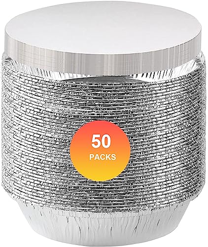Forsone 50 Pack 8-Inch Round Aluminum Foil Pans With Lids Disposable Aluminum Tin Foil Cake Pans for Storage, Baking, Roasting, Meal Prep, Reheating, Freezer & Oven Safe