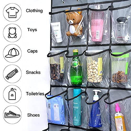 CiLai Over The Door Shoe Organizer 24 Large Crystal PVC Pockets Hanging Shoe Hanger Holder for Closet(Grey)
