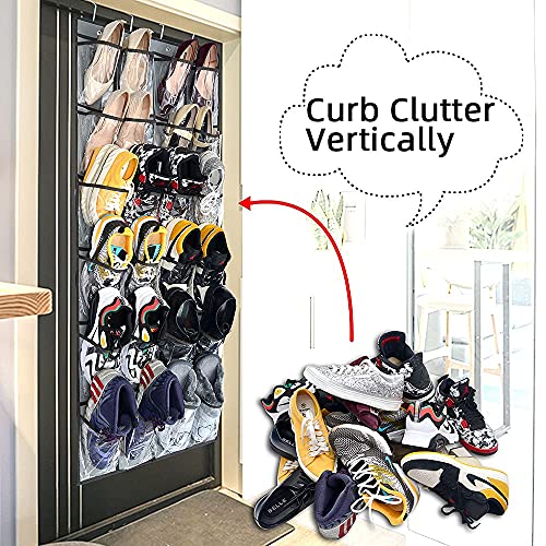 CiLai Over The Door Shoe Organizer 24 Large Crystal PVC Pockets Hanging Shoe Hanger Holder for Closet(Grey)
