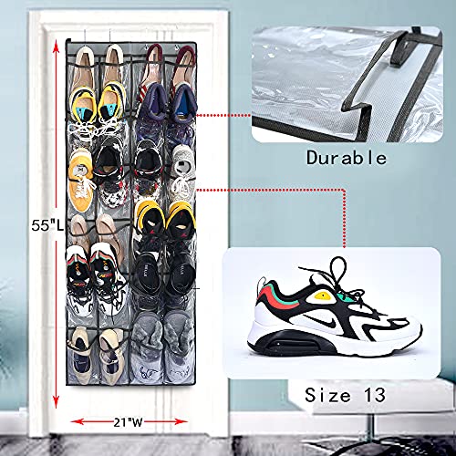 CiLai Over The Door Shoe Organizer 24 Large Crystal PVC Pockets Hanging Shoe Hanger Holder for Closet(Grey)