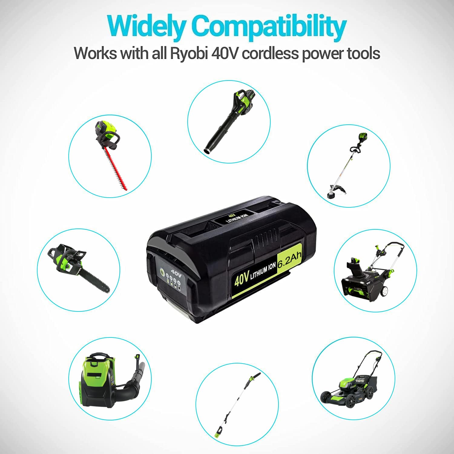 DTK Battery Replacement for Ryobi 40V Battery 6.2Ah OP4040 OP4026 OP4030 OP4050 OP4060A Compatible with Ryobi 40Volt Cordless Tool Lithium ion Battery Packs