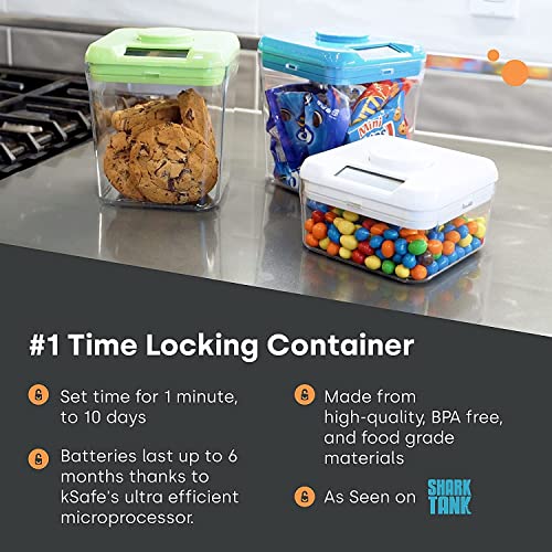 KSafe Timer Lock Box for Phones, Snacks & Medications - Cell Phone Jail & Food Safe with Timer - Time Locking Container for Better Habits & Addiction Management (Mini, White Lid + 3.0β Clear Base)