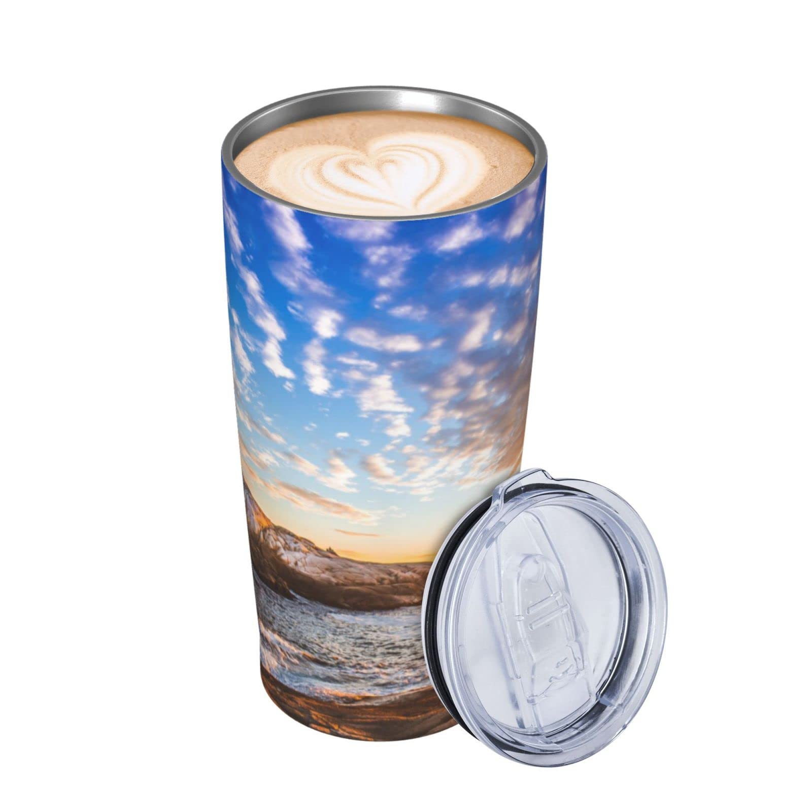 20 OZ Tumbler Double Wall Stainless Steel Cup Ocean Wave Sunset Printed Vacuum Insulated Coffee Cups Car Mug Home Office Travel