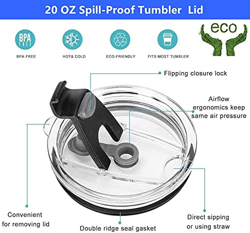 Tumbler Lids Spillproof 20 Oz,2 Replacement Lids for 20 oz YETI Rambler,BPA Free & Straw Friendly,Spill-proof Lids,Covers for 20 Ounce Tumbler Cup(20 oz, Black)