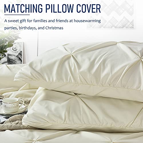 Tyfitb Pinch Pleat Duvet Cover King Size Beige Oversized Duvet Cover Set 3 Piece Floral Pintuck Bedding Set with Zipper Closure
