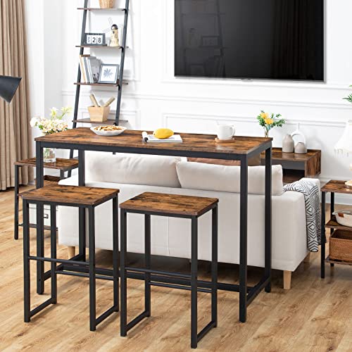 HOOBRO Bar Stools, Set of 2 Bar Chairs with Different Height Pedals, 25.6 Inch Tall, Black Steel Frame, for Living Room, Dining Room, Kitchen, Industrial Design, Rustic Brown BF34BY01G1