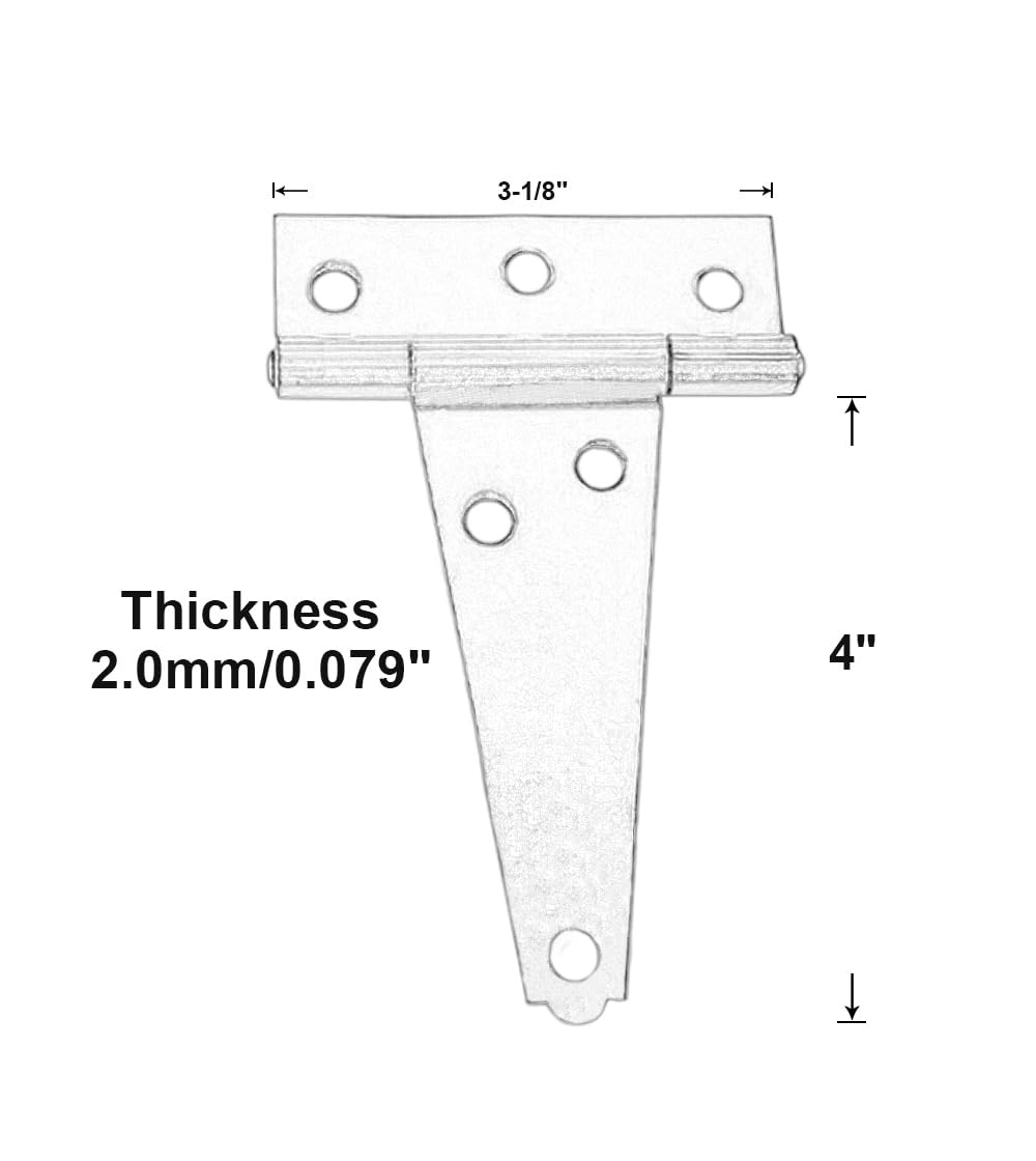QCAA Stainless Steel Heavy Tee Hinge, 4" x 3-1/8" x 2.0mm, Vibrated Stainless Steel, 6 Pack, Made in Taiwan