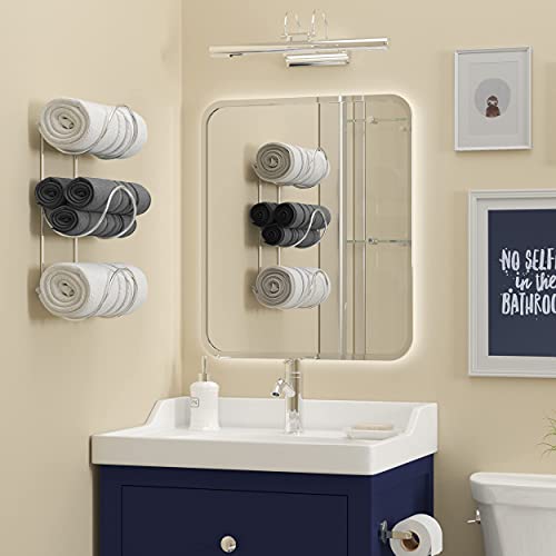 Wallniture Boto Bathroom Towel Rack Wall Mounted Bathroom Organizer, Bath Towel & Hand Towel Holder, 3 Sectional Bathroom Storage Rack Chrome Round Shape