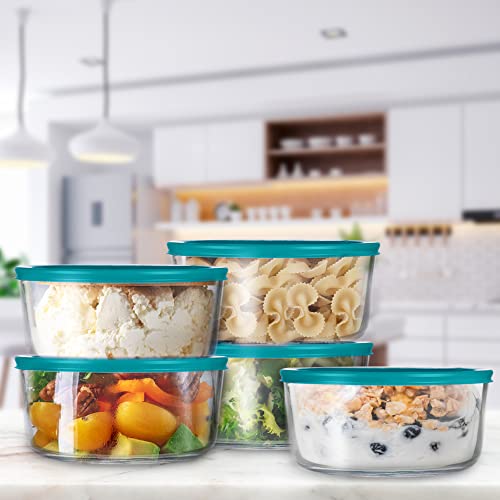 Klareware 4 Cup Glass Food Storage Containers Stackable Meal Prep Lunch Bento or leftover salad bowls Dish w BPA Free Lids (Turquoise)