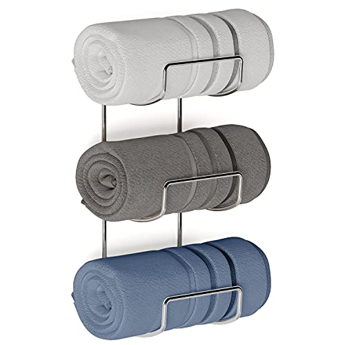 Wallniture Boto Bathroom Towel Rack Wall Mounted Bathroom Organizer, Bath Towel & Hand Towel Holder, 3 Sectional Bathroom Storage Rack Chrome Straight Shape