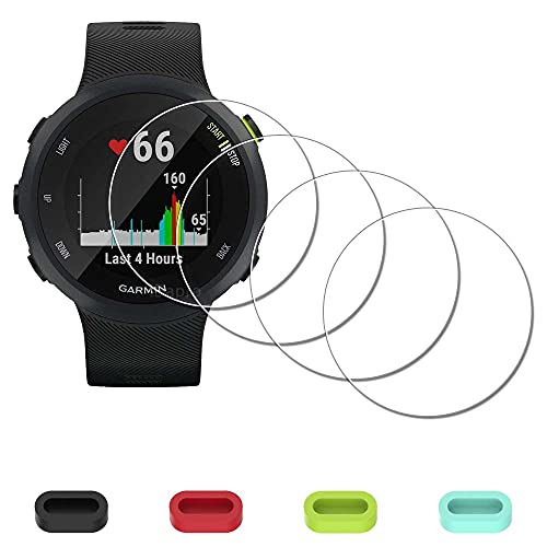 iDaPro [4 Pack] Screen Protector for Garmin Forerunner 45 42mm/ 45S 39mm Smartwatch + Silicone Anti-dust Plugs Tempered Glass Anti-Scratch Bubble-Free