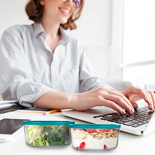 Klareware 4 Cup Glass Food Storage Containers Stackable Meal Prep Lunch Bento or leftover salad bowls Dish w BPA Free Lids (Turquoise)