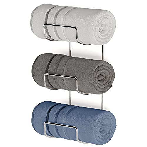 Wallniture Boto Bathroom Towel Rack Wall Mounted Bathroom Organizer, Bath Towel & Hand Towel Holder, 3 Sectional Bathroom Storage Rack Chrome Straight Shape