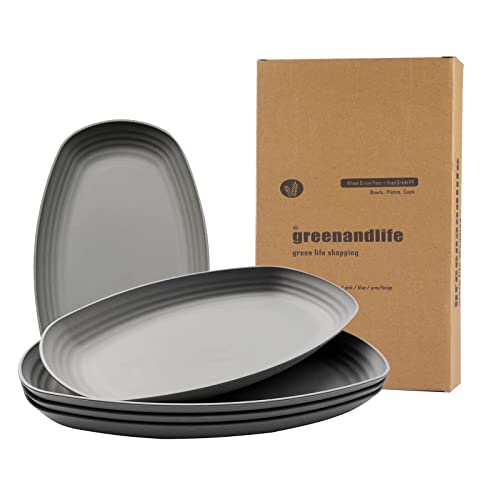 Greenandlife Lightweight Wheat Straw Plates - 4 Pack 11.5inch Unbreakable Dinner Plates, Dishwasher & Microwave Safe, BPA free, for Kids, Children, Toddler & Adult(X-Large)