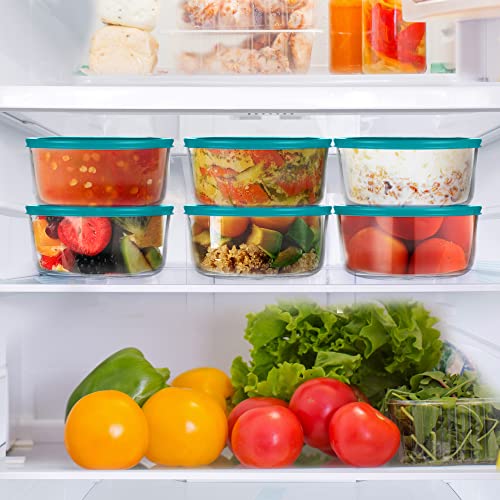 Klareware 4 Cup Glass Food Storage Containers Stackable Meal Prep Lunch Bento or leftover salad bowls Dish w BPA Free Lids (Turquoise)