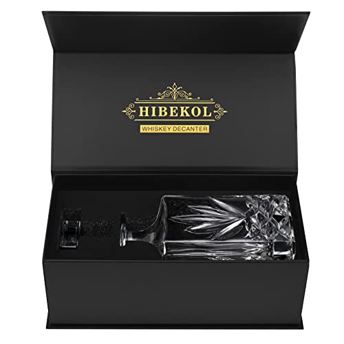 Hibekol Whiskey Decanter with Glass Stopper Lead-Free Glass 25.3 oz/ 750ml Decanter for Bourbon, Wine, Scotch, Vodka or Liquor…