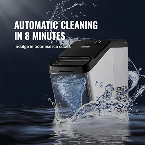 VEVOR Ice Maker Countertop, 33lbs in 24 Hours, Manual & Auto Refill Self Cleaning Countertop Ice Maker for Home Kitchen Camping Office, 9 Cubes Ready in 7 Minutes, with Scoop and Basket
