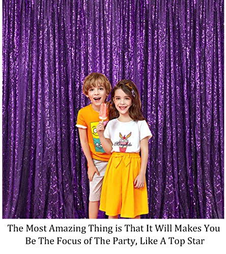Pardecor Sequin Curtains Panels Sequin Backdrop Curtain Glitter Curtains Sparkle Photo Booth Backdrop Shimmer Backdrop for Parties Wedding Backdrop (2pc 2ftx7ft, Royal Purple)