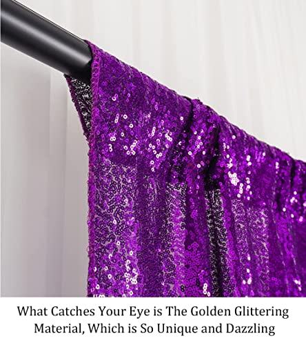 Pardecor Sequin Curtains Panels Sequin Backdrop Curtain Glitter Curtains Sparkle Photo Booth Backdrop Shimmer Backdrop for Parties Wedding Backdrop (2pc 2ftx7ft, Royal Purple)