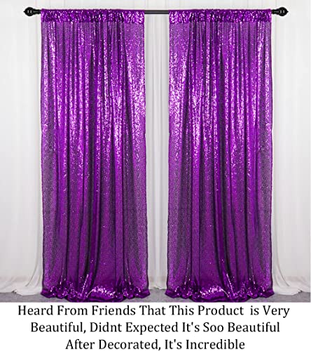 Pardecor Sequin Curtains Panels Sequin Backdrop Curtain Glitter Curtains Sparkle Photo Booth Backdrop Shimmer Backdrop for Parties Wedding Backdrop (2pc 2ftx7ft, Royal Purple)