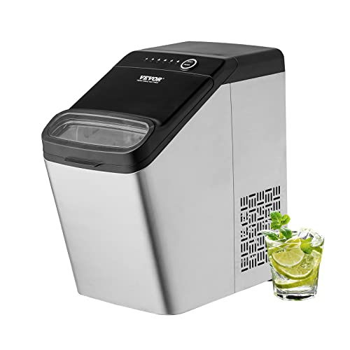 VEVOR Ice Maker Countertop, 33lbs in 24 Hours, Manual & Auto Refill Self Cleaning Countertop Ice Maker for Home Kitchen Camping Office, 9 Cubes Ready in 7 Minutes, with Scoop and Basket