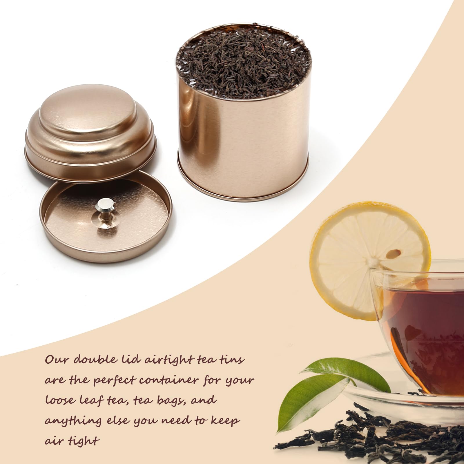 YSDADEEN 6 Pack Tea Tins Canister with Airtight Double Lids, Loose Leaf Tea Storage, 8 oz Round Tin Can Box for Loose Tea Bags Coffee Sugar Candy Spices