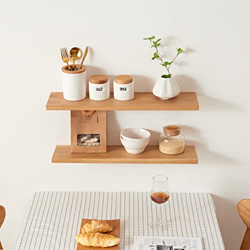 INMAN Floating Shelves for Wall 24 inches Natural Oak Wood Wall Shelves, Wall Mounted Solid Wood Shelf Display Storage Rack for Living Room, Bedroom, Kitchen, Bathroom Decor
