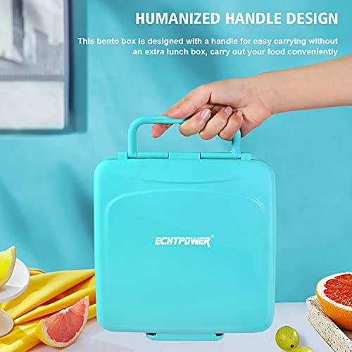 ECHTPower Bento Box, 1.3L Lunch Box with Handle Outer Box for Kids Children, Leak-Proof Lunch Containers with 4 Compartments, Extra Sauce Cup, Cutlery,Food-Safe Materials,Microwave and Dishwasher Safe