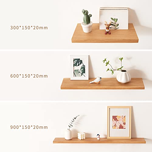 INMAN Floating Shelves for Wall 24 inches Natural Oak Wood Wall Shelves, Wall Mounted Solid Wood Shelf Display Storage Rack for Living Room, Bedroom, Kitchen, Bathroom Decor