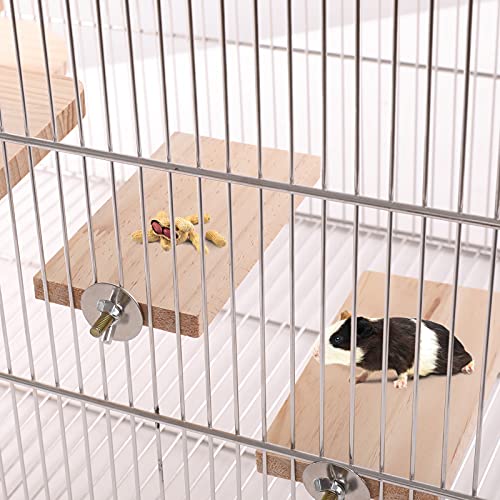 ROZKITCH 5 PCS Hamster Platform, Squirrel Gerbil Chinchilla Dwarf L-Shaped Pedal Natural Wood Activity Playground, Parrot Round Standing Board*2, Bird Perch Cage Toy*2, Play Gym Tray Cage Accessories