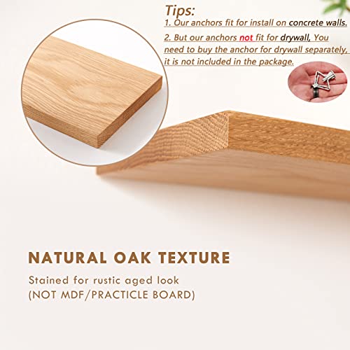 INMAN Floating Shelves for Wall 24 inches Natural Oak Wood Wall Shelves, Wall Mounted Solid Wood Shelf Display Storage Rack for Living Room, Bedroom, Kitchen, Bathroom Decor