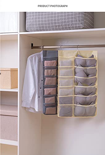 Oxeanus Closet Hanging Organizer with Mesh Pockets And Rotating Metal Hanger,Dual Sided Wall Shelf Wardrobe Storage Bags,Oxford Cloth Space Saver Bag for Bra Underwear Underpants, Gray, 42.5Xx79CM